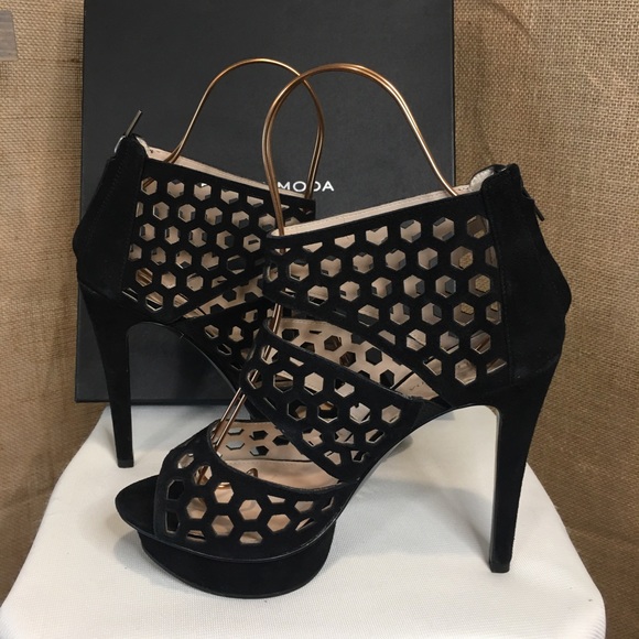 Pelle Moda | Shoes | Nwt Pelle Moda Mahalsu Black Kid Suede Open Toed ...